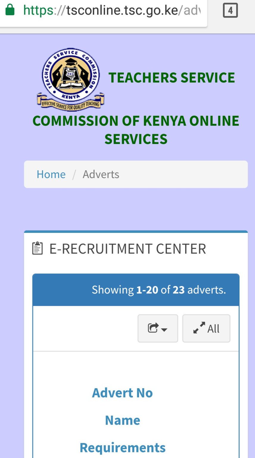 TSC jobs application online at the https://hrmis.tsc.go.ke/ portal ...