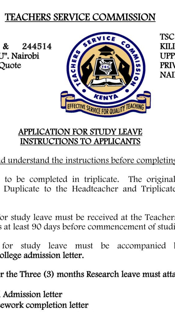 Study leave application for TSC teachers; Study leave PDF Form Dpwnload ... Study leave application for TSC teachers; Study leave PDF Form Dpwnload ...
